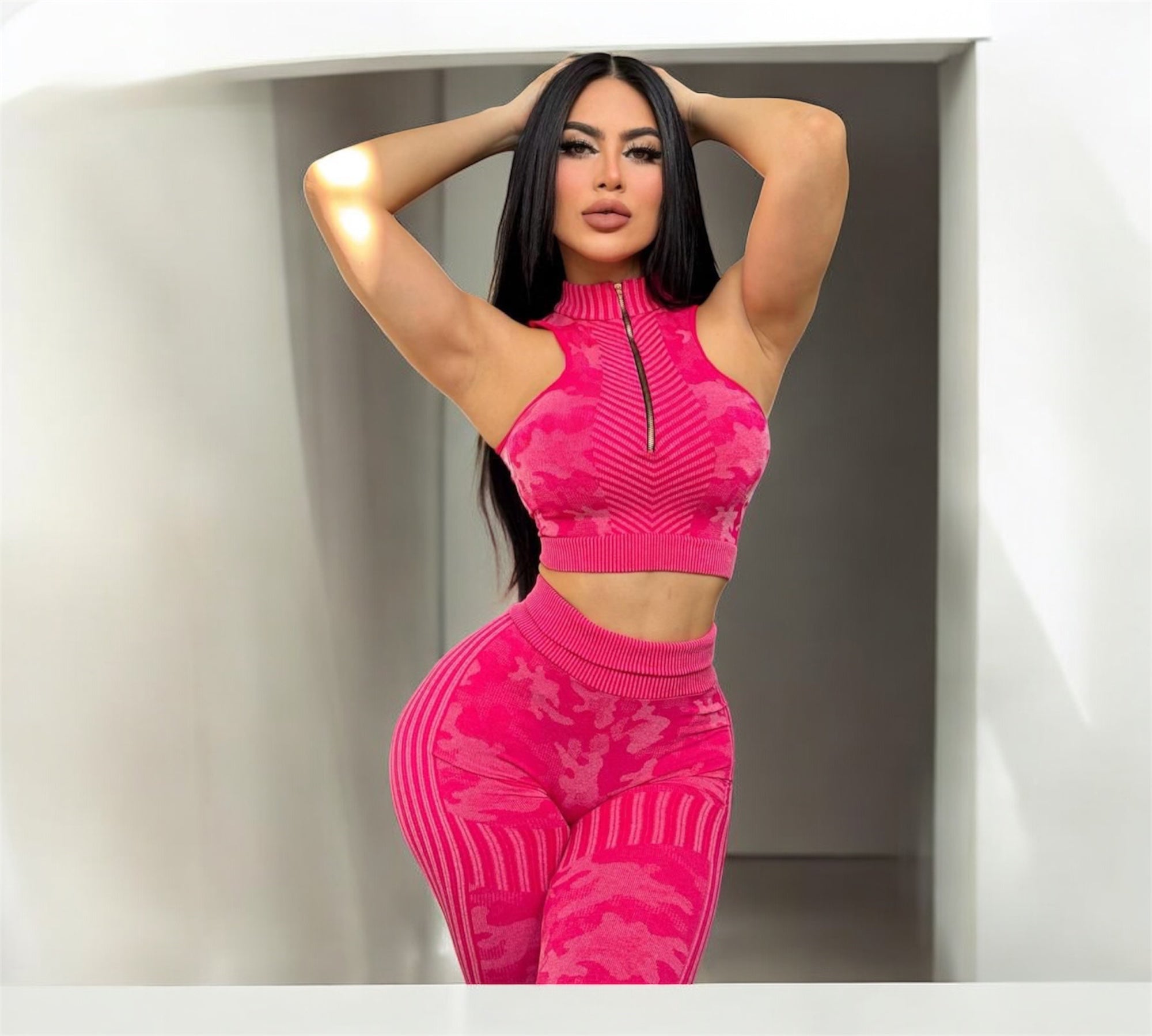 Back Back Home Pink Camo Seamless Gym Set Women Fitness Workout Outfit ...